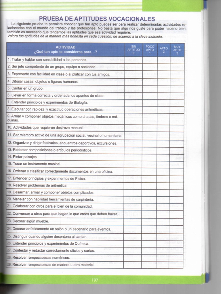 Test de Aptitudes Vocacionales - Orientacion y Tutorias | PDF