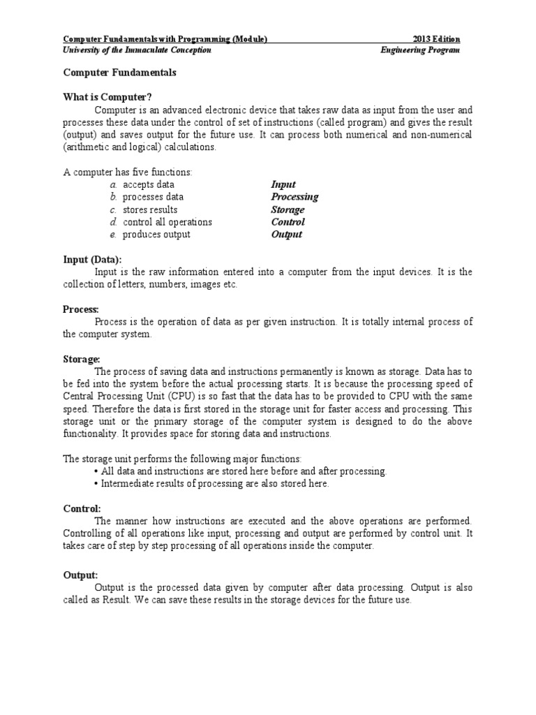 Computer Fundamentals - Lecture 1 | Download Free PDF | Input/Output ...
