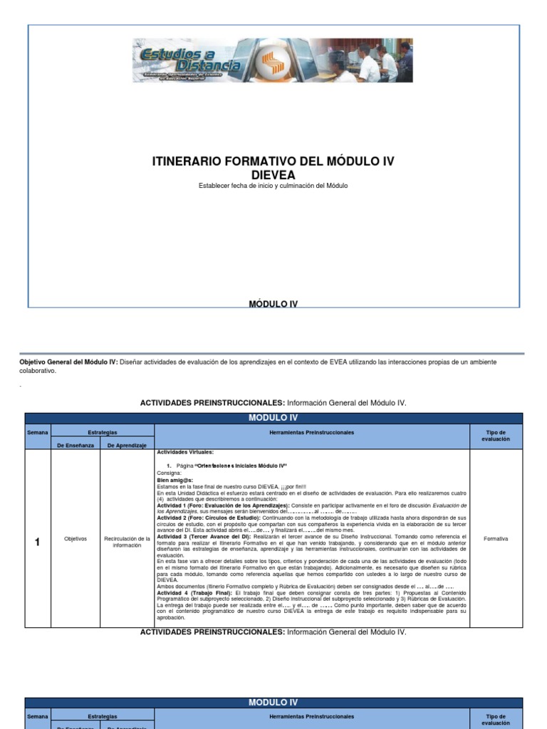 Itinerario Formativo Módulo Iv Pdf Evaluación Método De Enseñanza