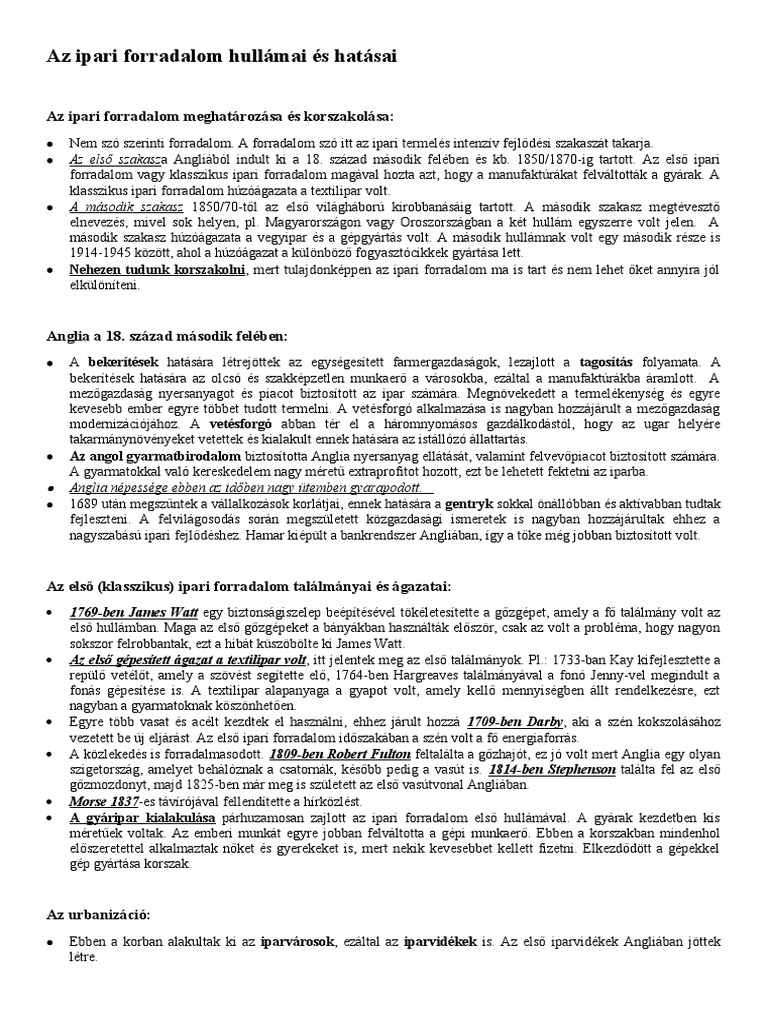 Az Ipari Forradalom Hullámai És Hatásai | PDF