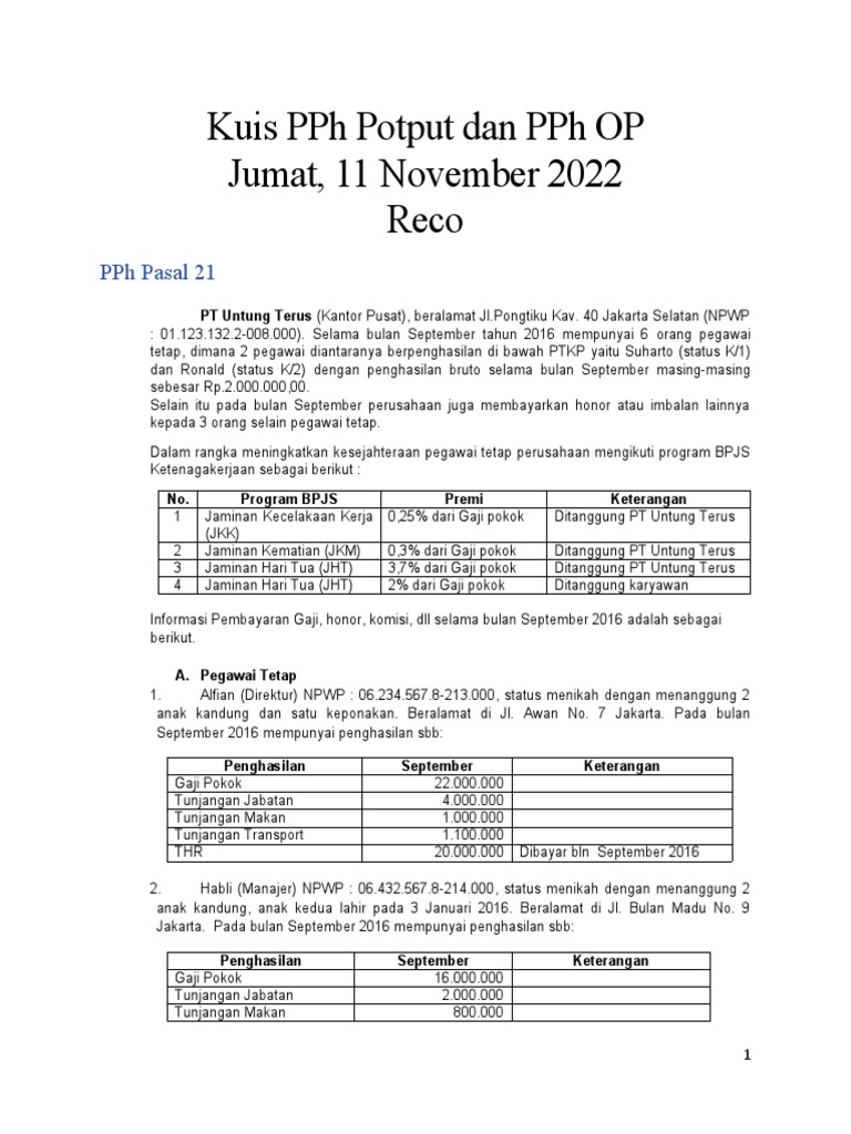 Kuis PPH Pasal 21 2022 | PDF