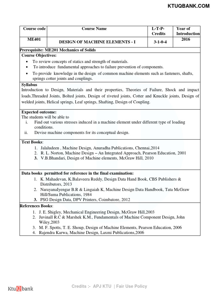 ME401 Design of Machine Elements - I | PDF | Fatigue (Material) | Screw