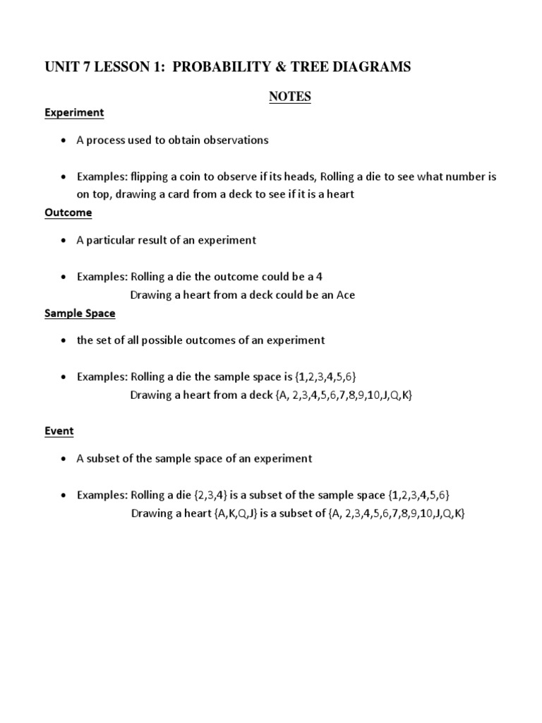 Unit 7 Lesson 1 Tree Diagrams | PDF | Probability | Probability And ...
