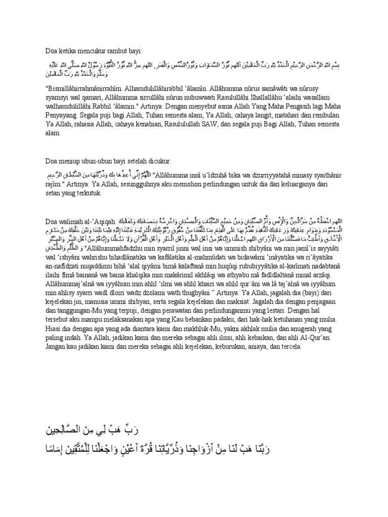 Doa dan Tata Cara Aqiqah Bayi | PDF