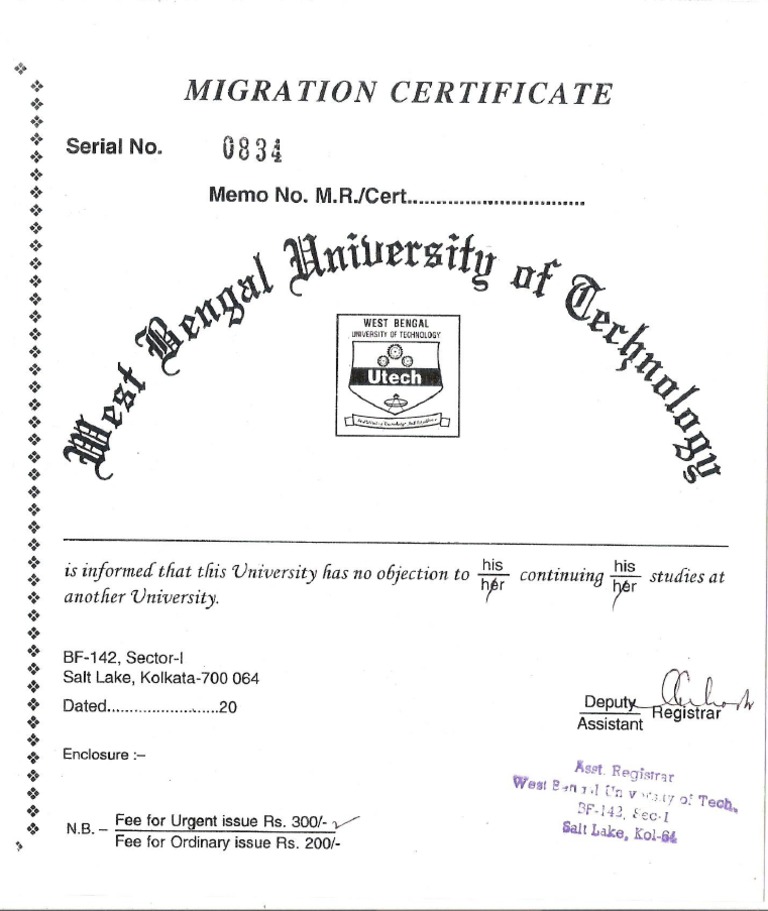 Migration Certificate Sample | PDF