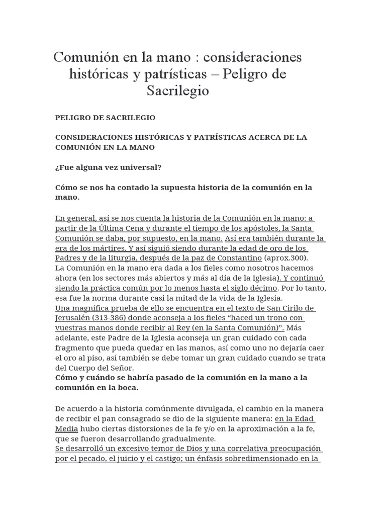 Comunion en La Mano | PDF | eucaristía | Iglesia Católica