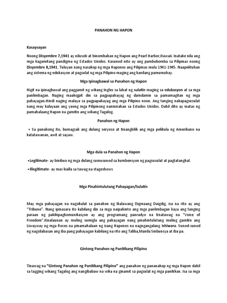 Panahon NG Hapon | PDF