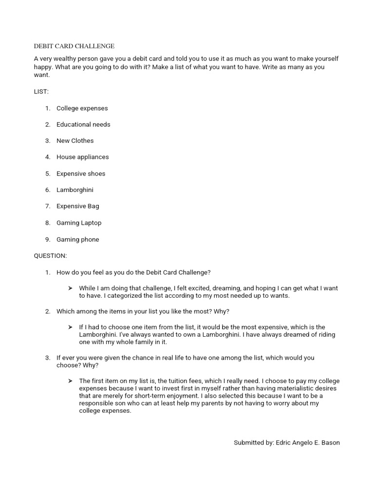 Debit Card Challenge | PDF