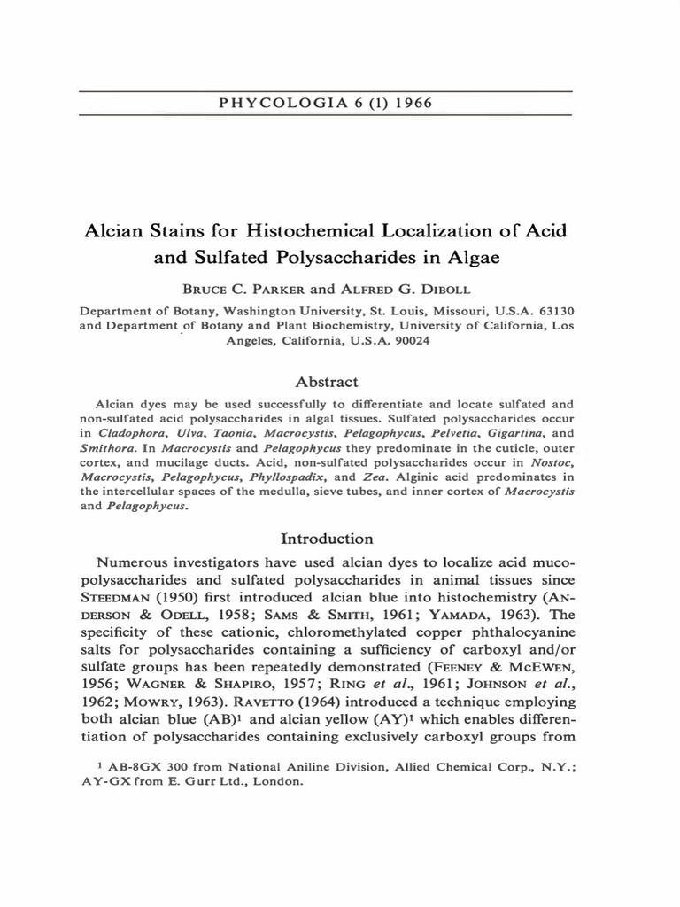Alcian Stains For Histochemical Localization of Acid and Sulfated ...