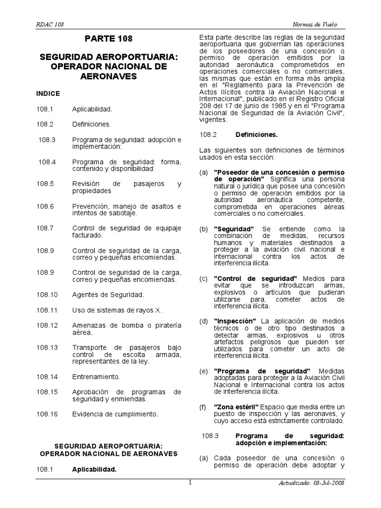 Normas de Seguridad RDAC 108 | PDF | Aeropuerto | Aeronave