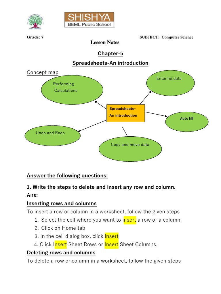 Grade VII-Computer - Ln5 - Spreadsheet - Notes - Compressed | PDF ...