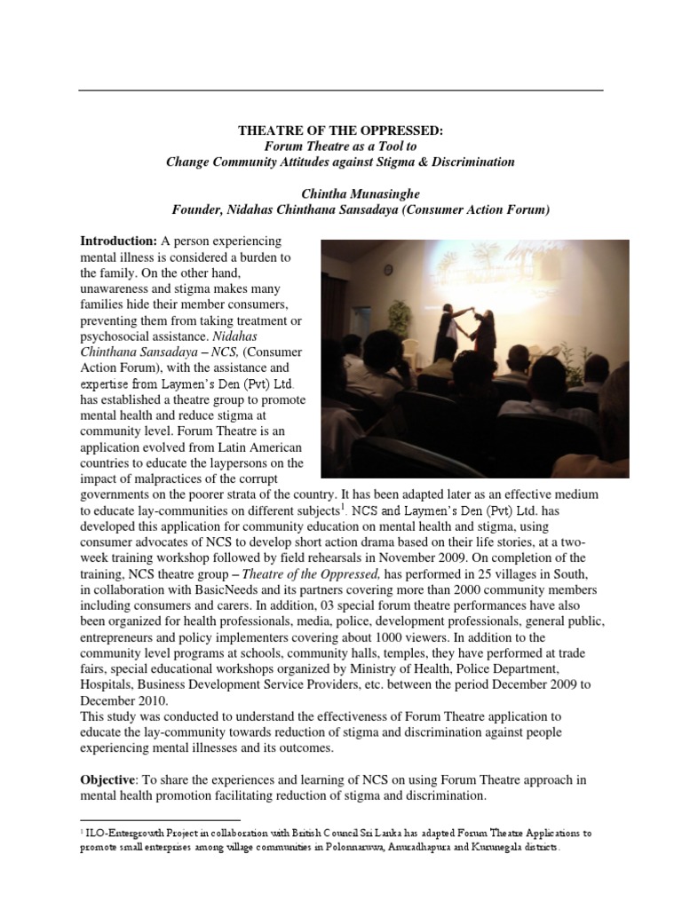Forum Theatre To Share Lived Experience of Persons With Mental Health Conditions | PDF | Mental ...