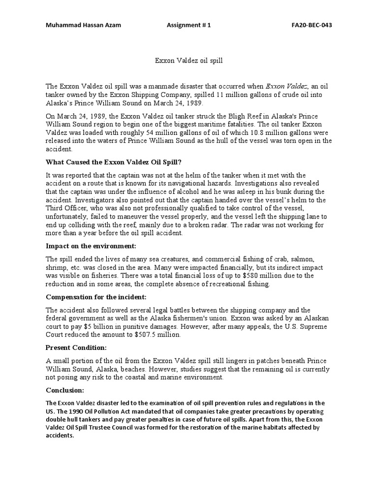 Exxon Valdez Oil Spill - Edited | PDF | Oil Spill | Petroleum