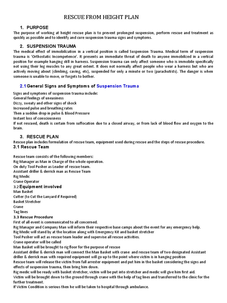 Suspension Trauma Rescue Plan | PDF | Causes Of Death | Medicine