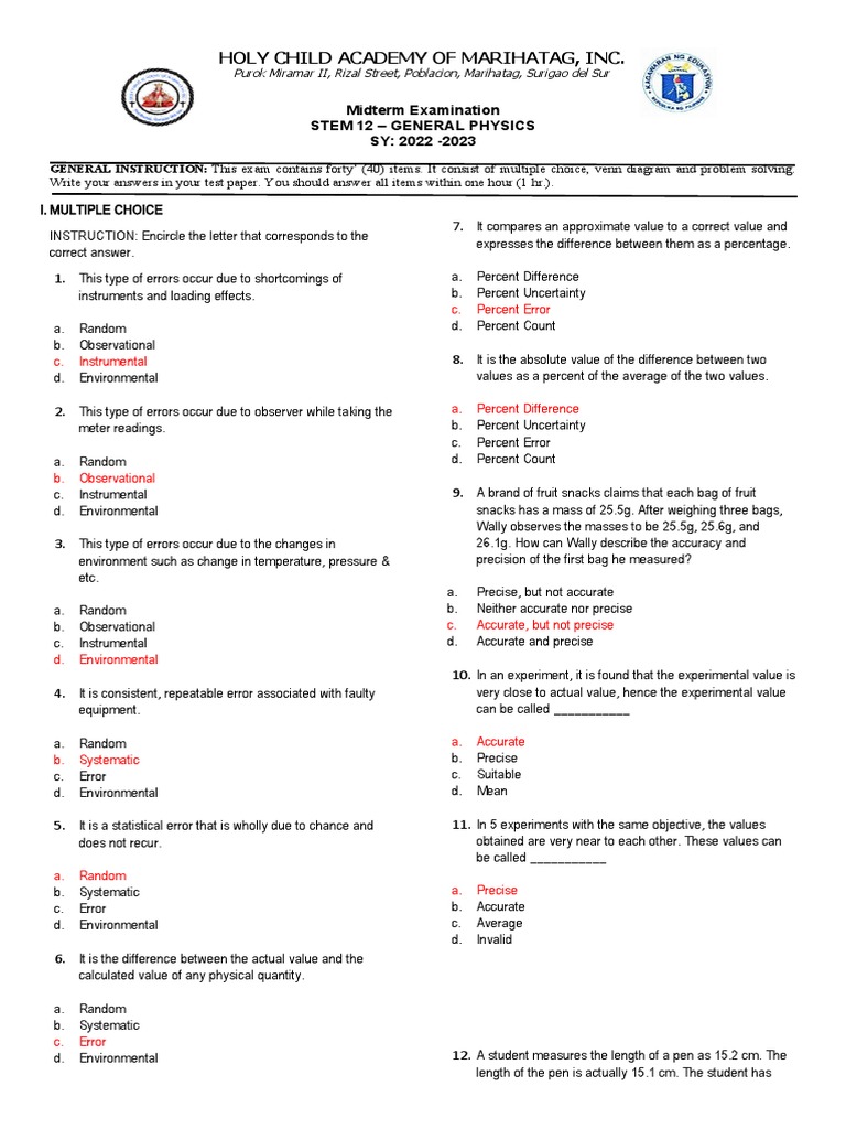 Midterm General Physics 1 | PDF | Accuracy And Precision | Science