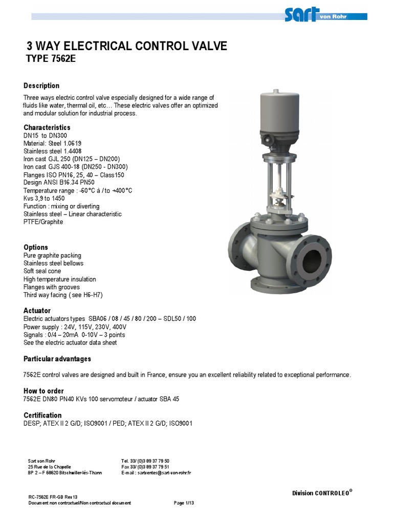 3 Way Electrical Control Valve: TYPE 7562E | PDF | Valve | Graphite