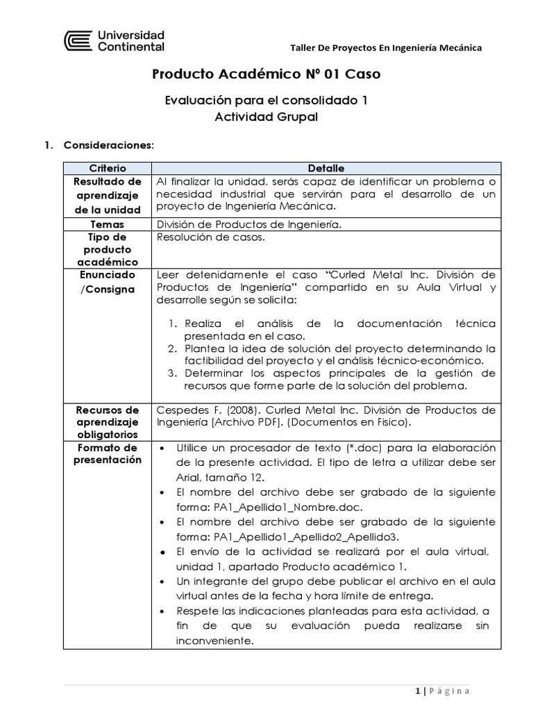PA 01 - Caso - Grupal | PDF | Evaluación | Ingeniería
