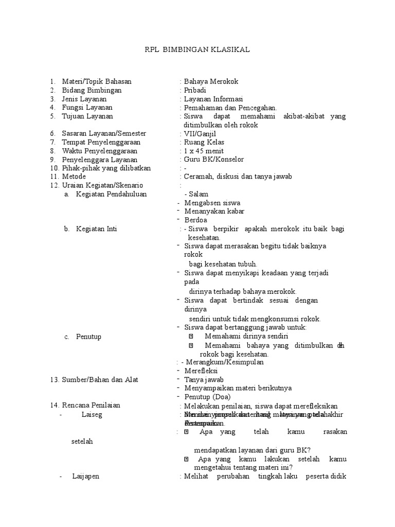 RPL Bimbingan Klasikal Bahaya Merokok | PDF