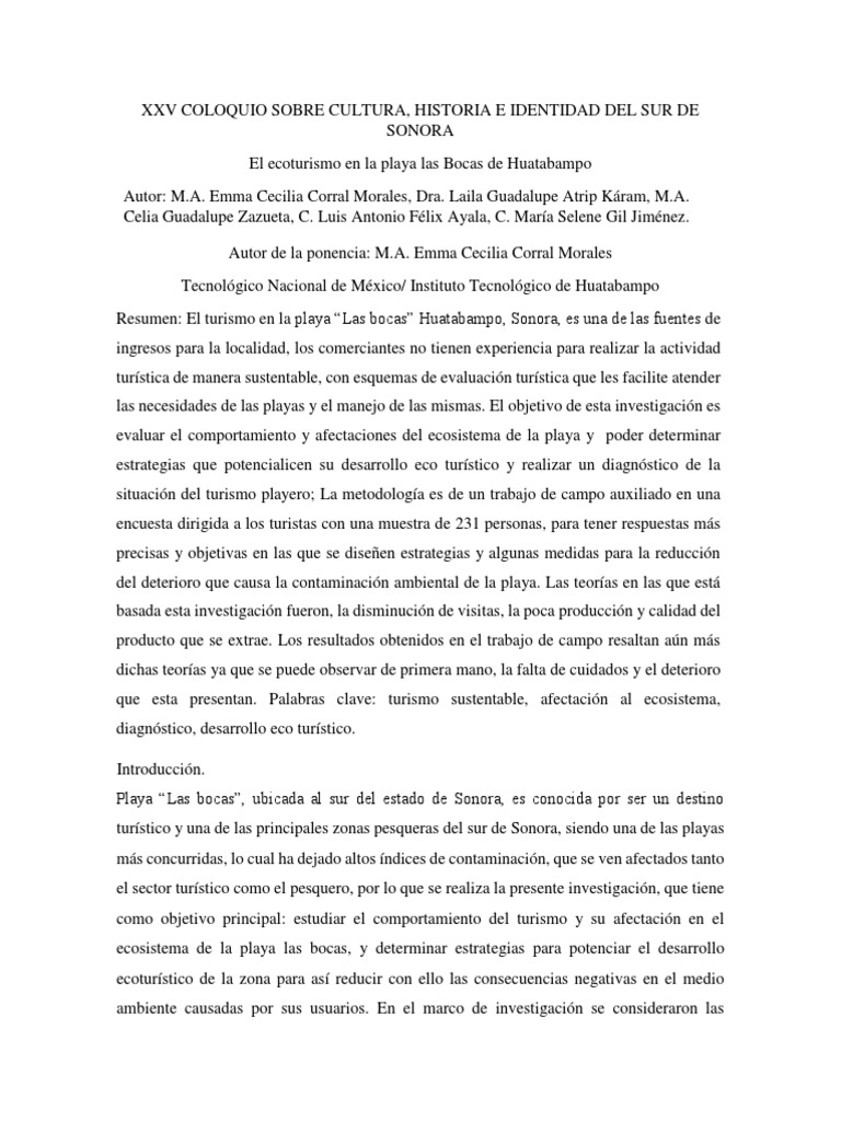 Ecoturismo en Las Bocas. Emma Cecilia Corral ITHua | PDF | Turismo ...