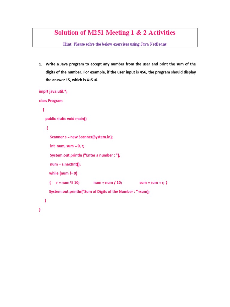 M251 - Meeting 1-2 - Activity - Solution | PDF | Array Data Structure | Programming Paradigms