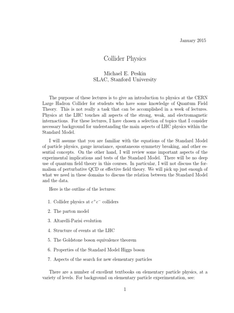Collider Physics | PDF | Standard Model | Higgs Boson