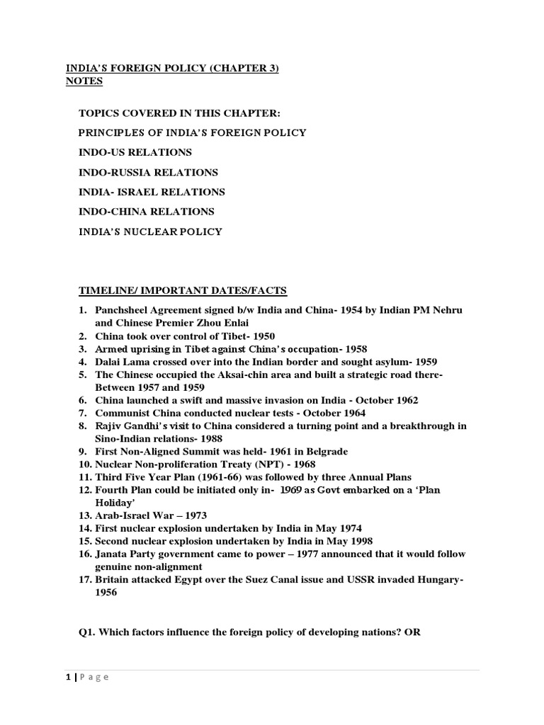 INDIA'S FOREIGN POLICY (Revised Notes) | PDF | Tibet | Jawaharlal Nehru