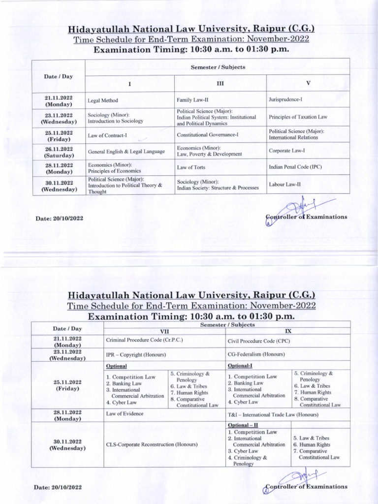 Time Table - End Term Exam Nov.-2022 | PDF | Political Science | Government