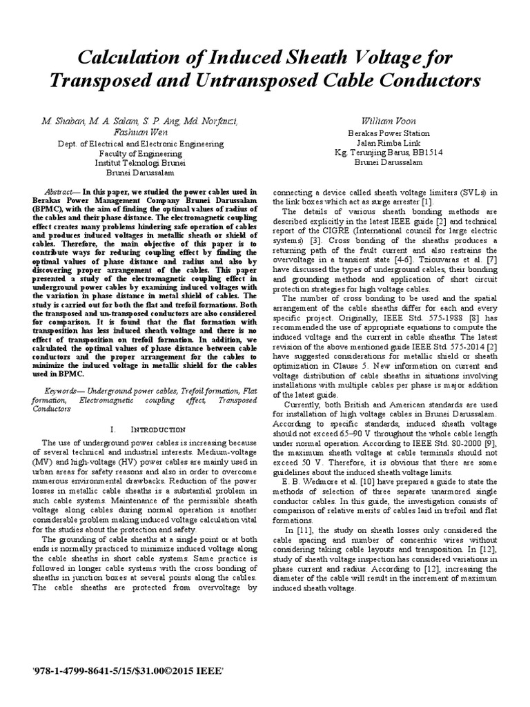 Calculation of Induced Sheath Voltage Fo | Download Free PDF | Alternating Current | High Voltage