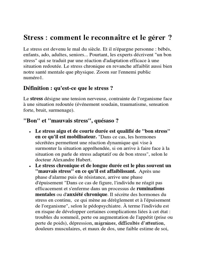 Stress | PDF | Anxiété | Stress (Biologie)