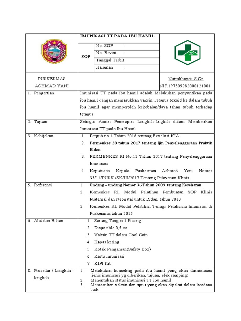 Sop Imunisasi TT | PDF