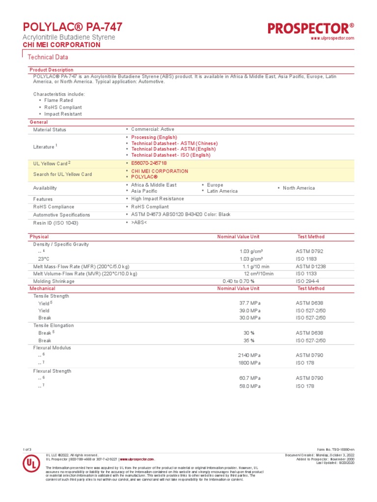 Polylac® Pa-747 | PDF | Applied And Interdisciplinary Physics ...