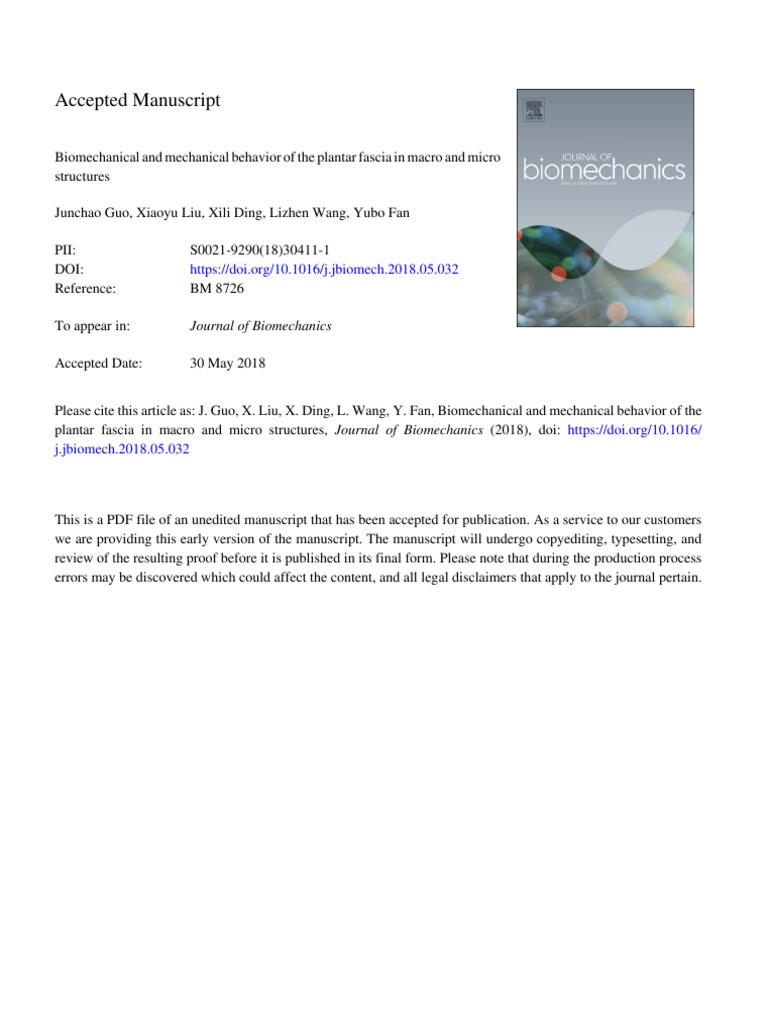 Biomechanical and Mechanical Behavior of The Plantar Fascia in Macro ...