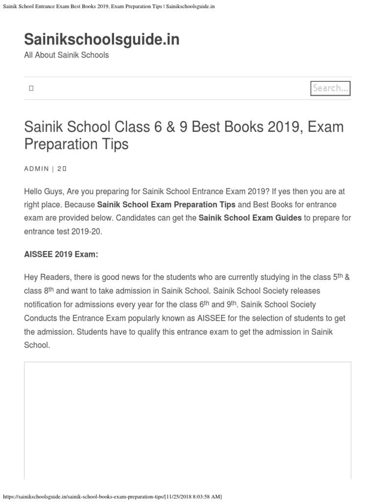 Sainik School Entrance Exam Best Books 2019, Exam Preparation Tips ...