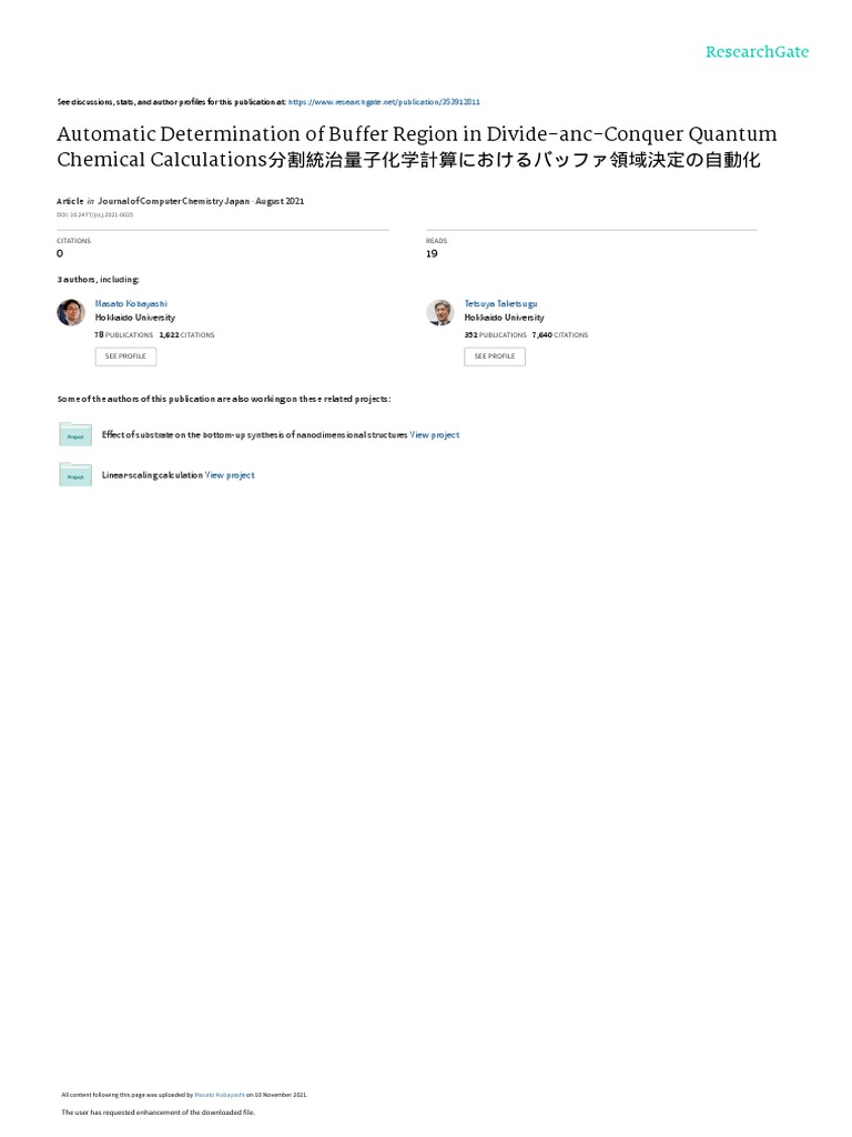 Automatic Determination of Buffer Region in Divide-anc-Conquer Quantum Chemical Calculations分割統治 ...