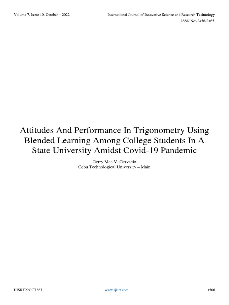 Attitudes and Performance in Trigonometry Using Blended Learning Among ...