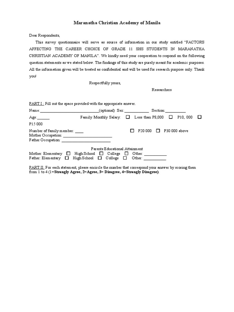 SAMPLE Survey Questionnaire | PDF