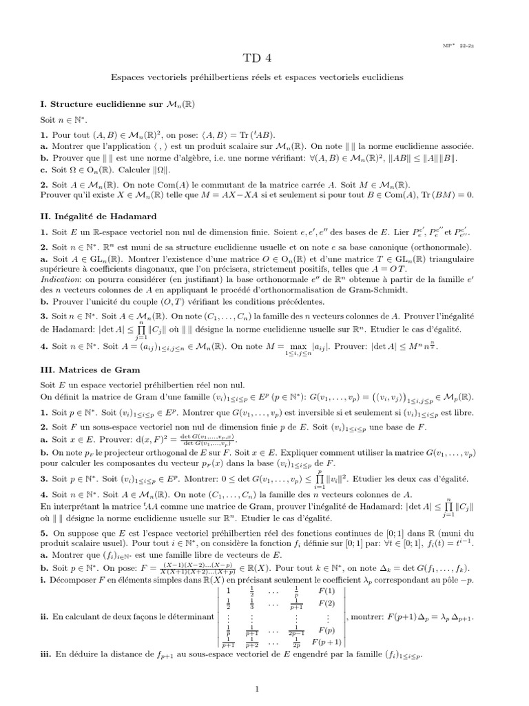 Espaces Vectoriels PR Ehilbertiens R Eels Et Espaces Vectoriels ...