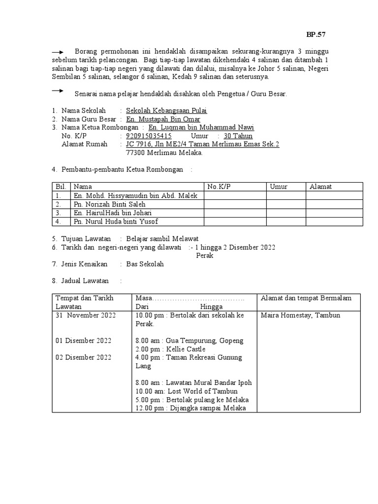 Surat Rombongan Ke Perak 2022 | PDF
