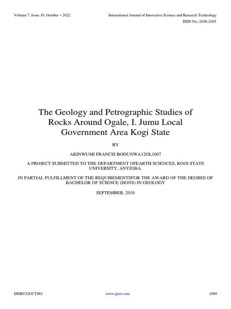 The Geology and Petrographic Studies of Rocks Around Ogale, I. Jumu ...