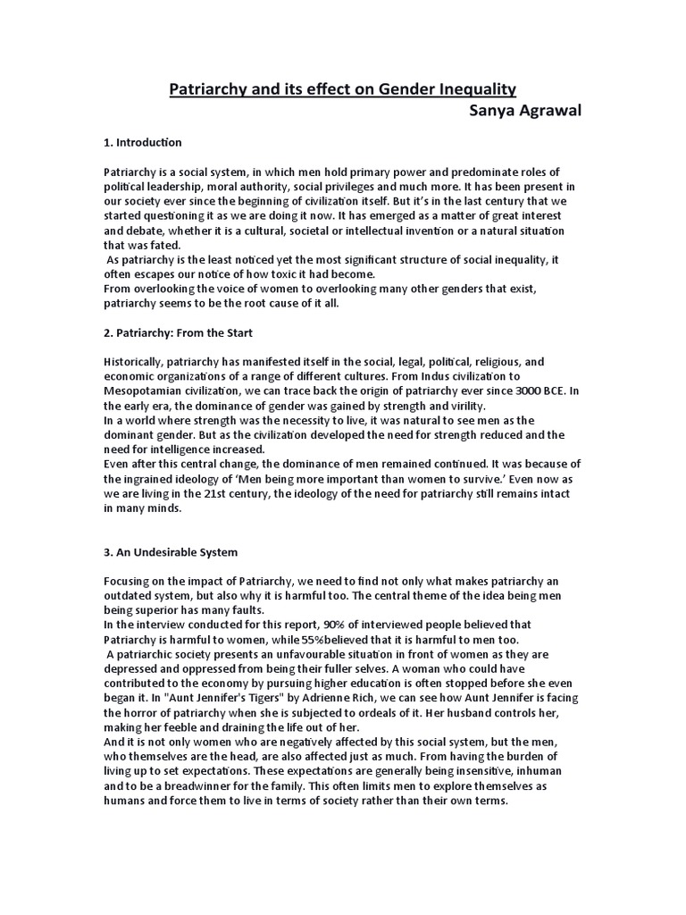 Patriarchy and Its Effect On Gender Inequality | PDF | Patriarchy ...