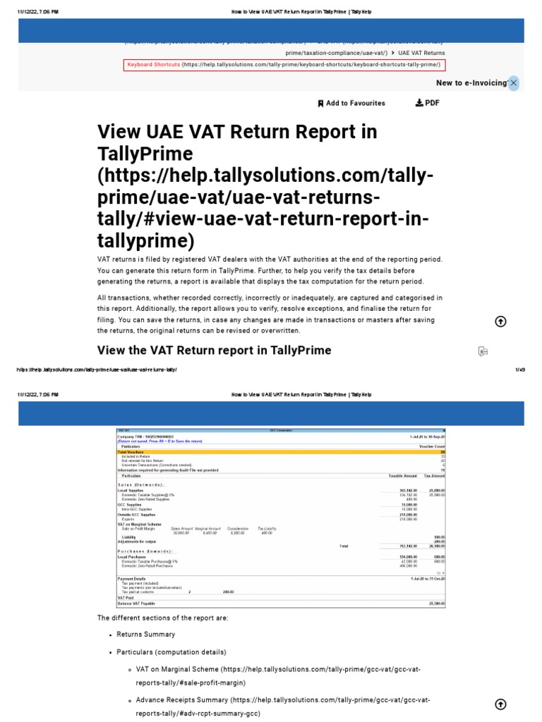 How To View UAE VAT Return Report in TallyPrime | PDF | Debits And ...