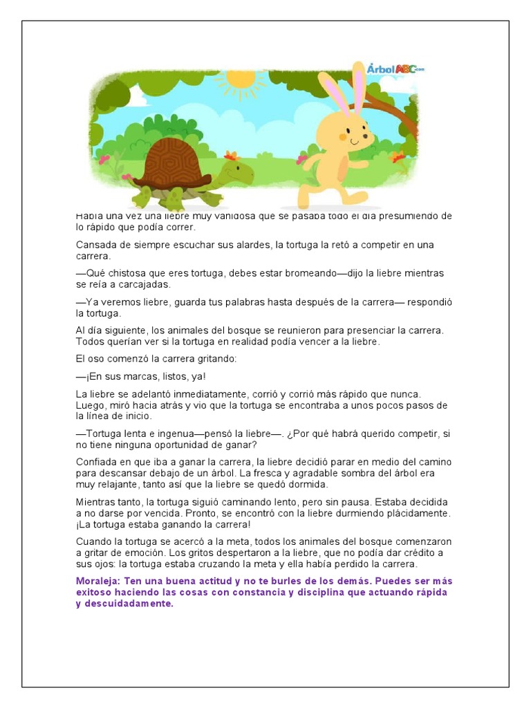 LA LIEBRE Y LA TORTUGA Fabula | PDF
