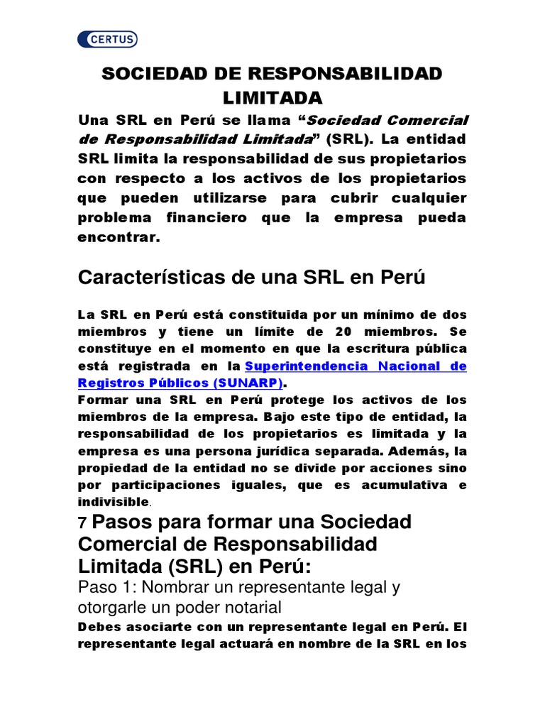Características de Una SRL en Perú: Sociedad de Responsabilidad ...