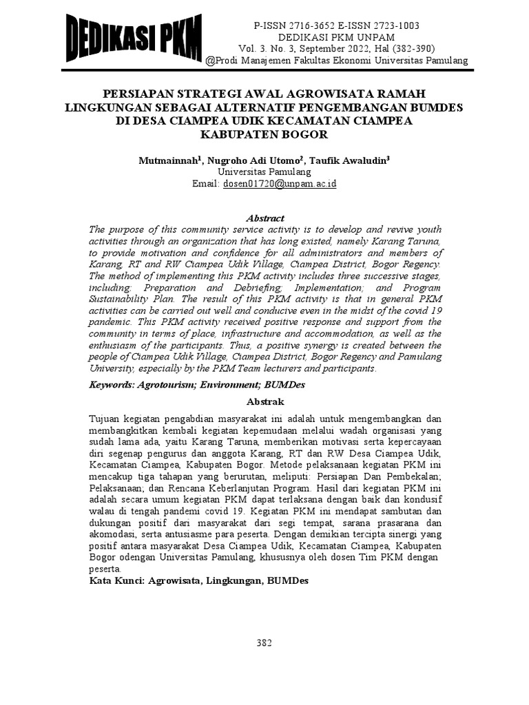 2022 - Jurnal PKM - Dedikasi PKM - Unpam - Mutmainnah Et Al | PDF