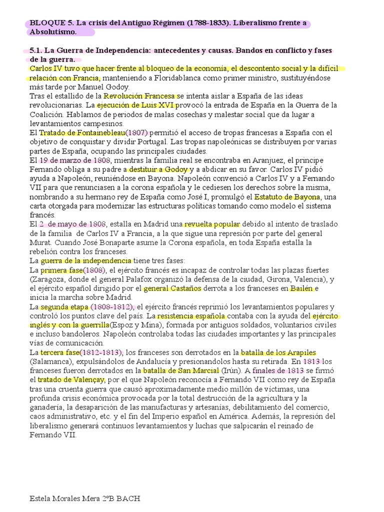 Historia De España Bloque 5 Pdf Guerra Peninsular España