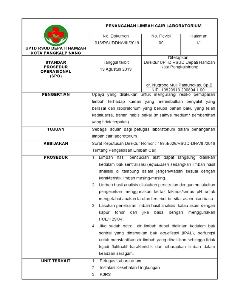 Spo PENANGANAN LIMBAH CAIR LABORATORIUM NEW | PDF