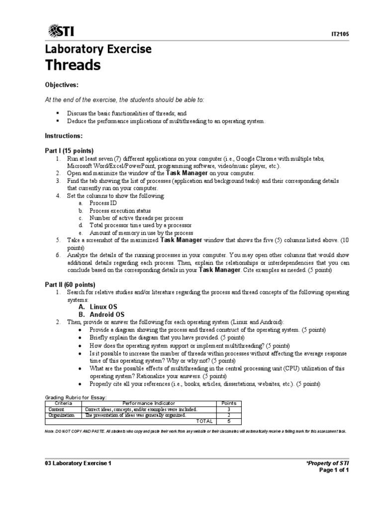 03 Laboratory Exercise 1 | PDF | Process (Computing) | Thread (Computing) 03 Laboratory Exercise 1 | PDF | Process (Computing) | Thread (Computing)
