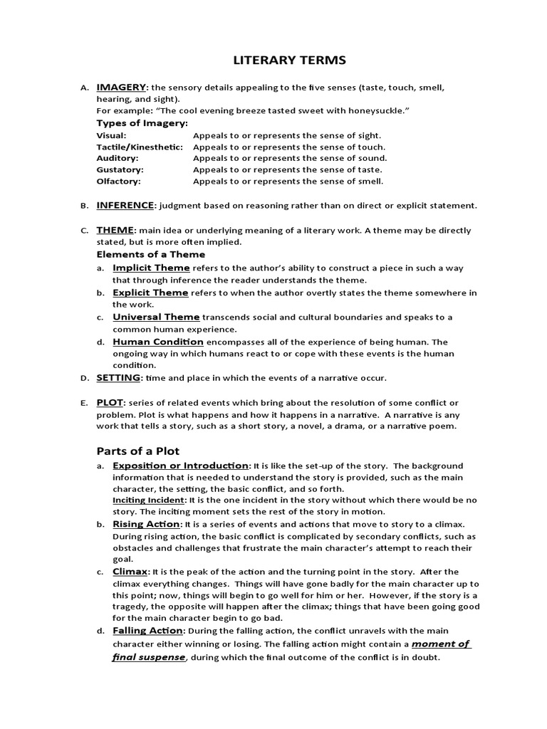 Literary Terms | PDF | Senses | Plot (Narrative)