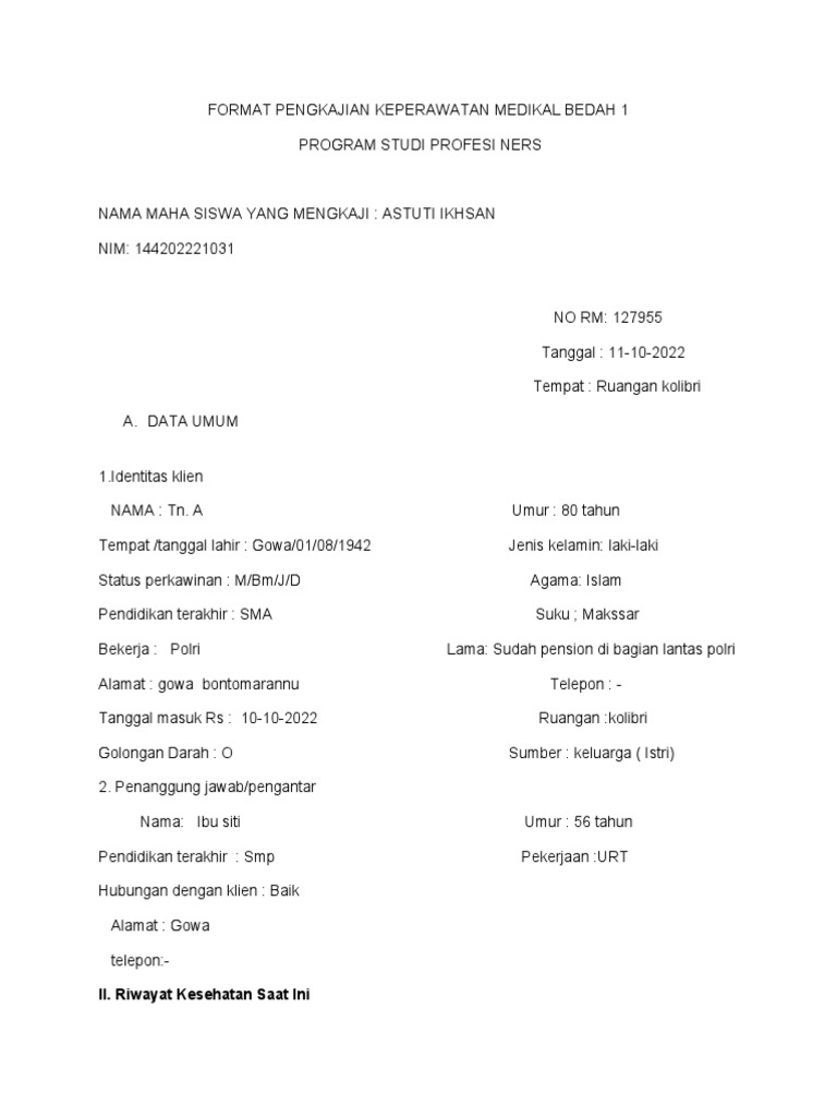 FORMAT PENGKAJIAN KEPERAWATAN MEDIKAL BEDAH 1 Hipertensi | PDF