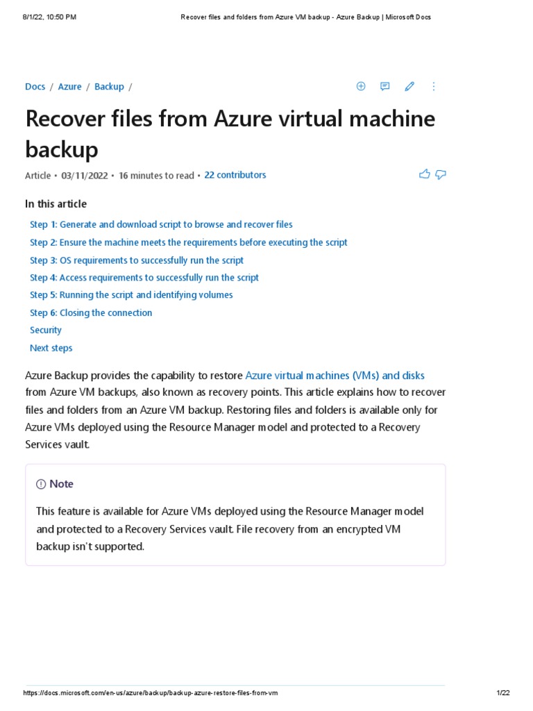 1B & 1F - Recover Files and Folders From Azure VM Backup - Azure Backup - Microsoft Docs | PDF ...